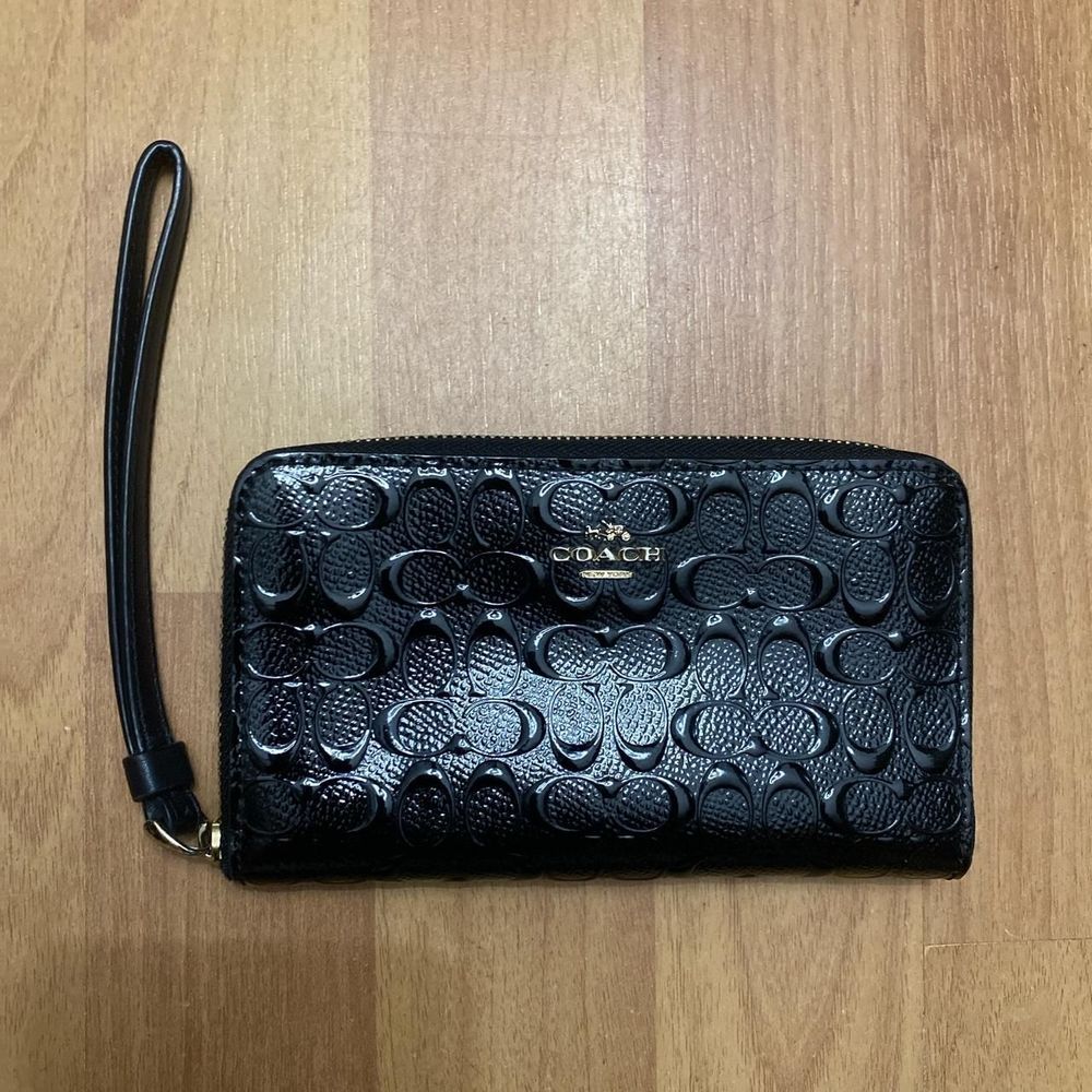 Coach Black Patent Glossy Leather Wallet Wristlet - Gem
